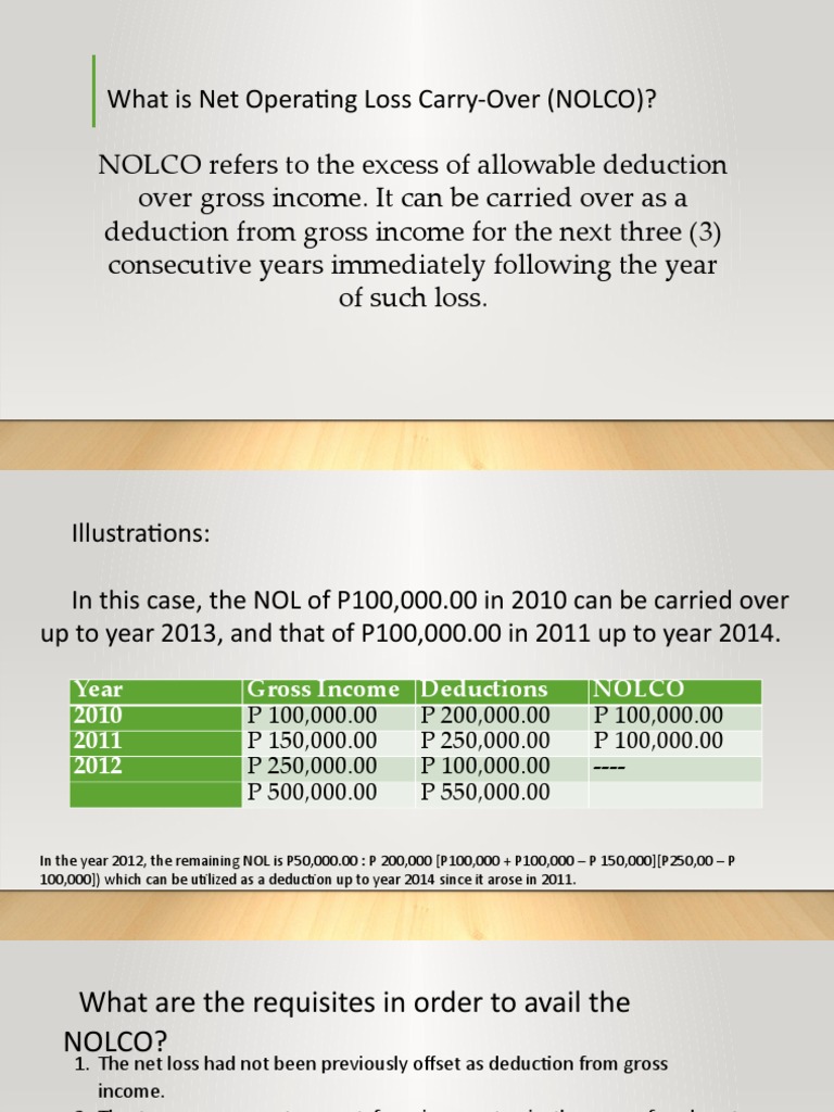 NOLCO Report | PDF | Mergers And Acquisitions | Tax Deduction