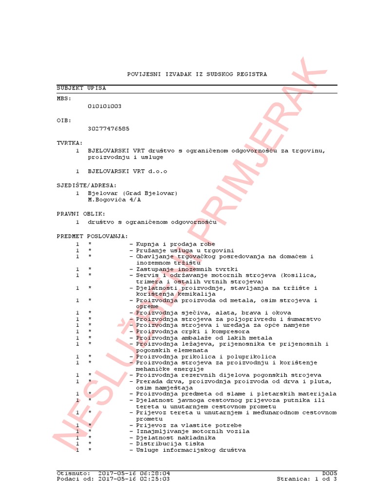 Povijesni Izvadak MBS 10101003 10850945380897QSAY5B9N PDF | PDF