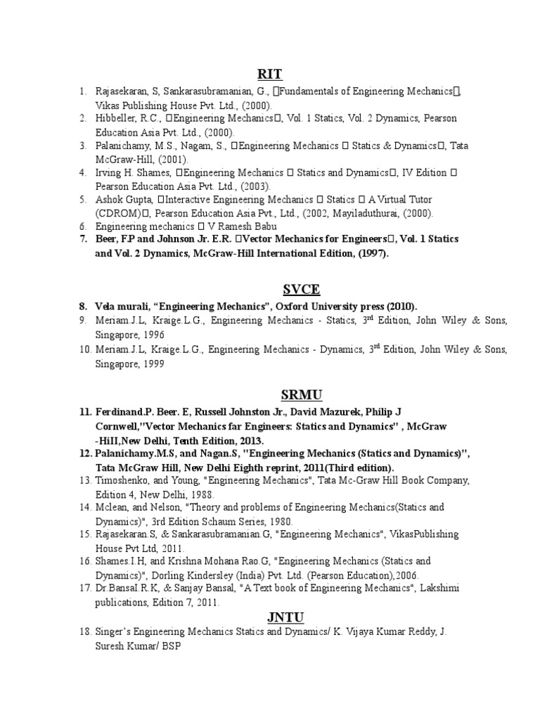 Engineering Mechanics References | PDF | Mechanics | Mechanical Engineering
