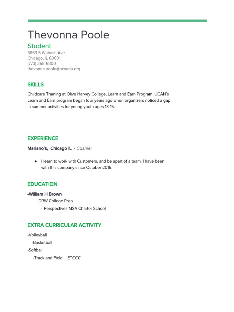 Thevonna Poole's Student Profile | PDF | Career & Growth
