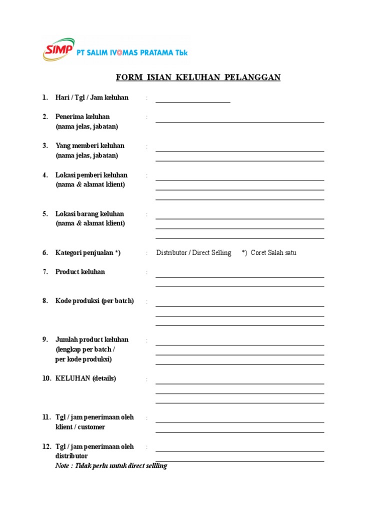 Form Keluhan Pelanggan | PDF