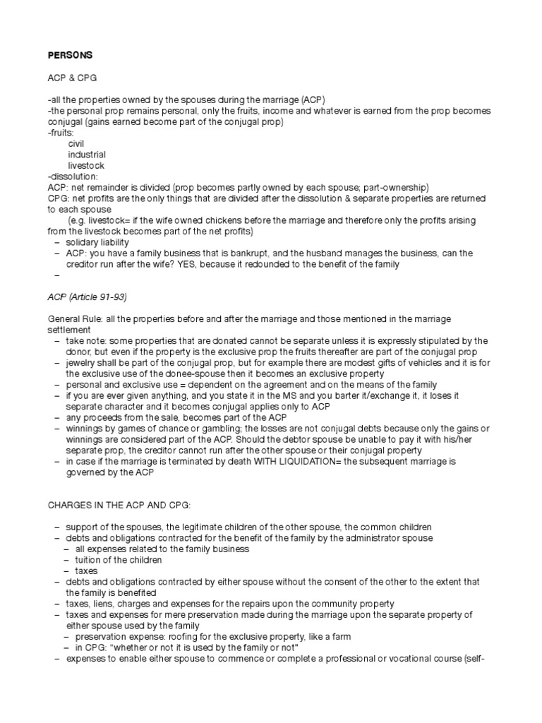 Persons: ACP (Article 91-93) | PDF | Community Property | Marriage