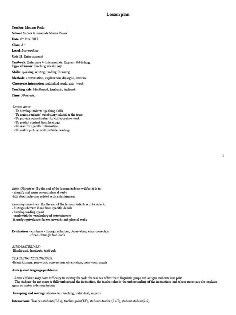 Lesson Plan 8th Grade | PDF | Lesson Plan | Vocabulary