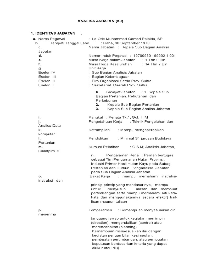 Contoh Pengisian Anjab Pejabat 1 | PDF | Karier & Perkembangan | Seni