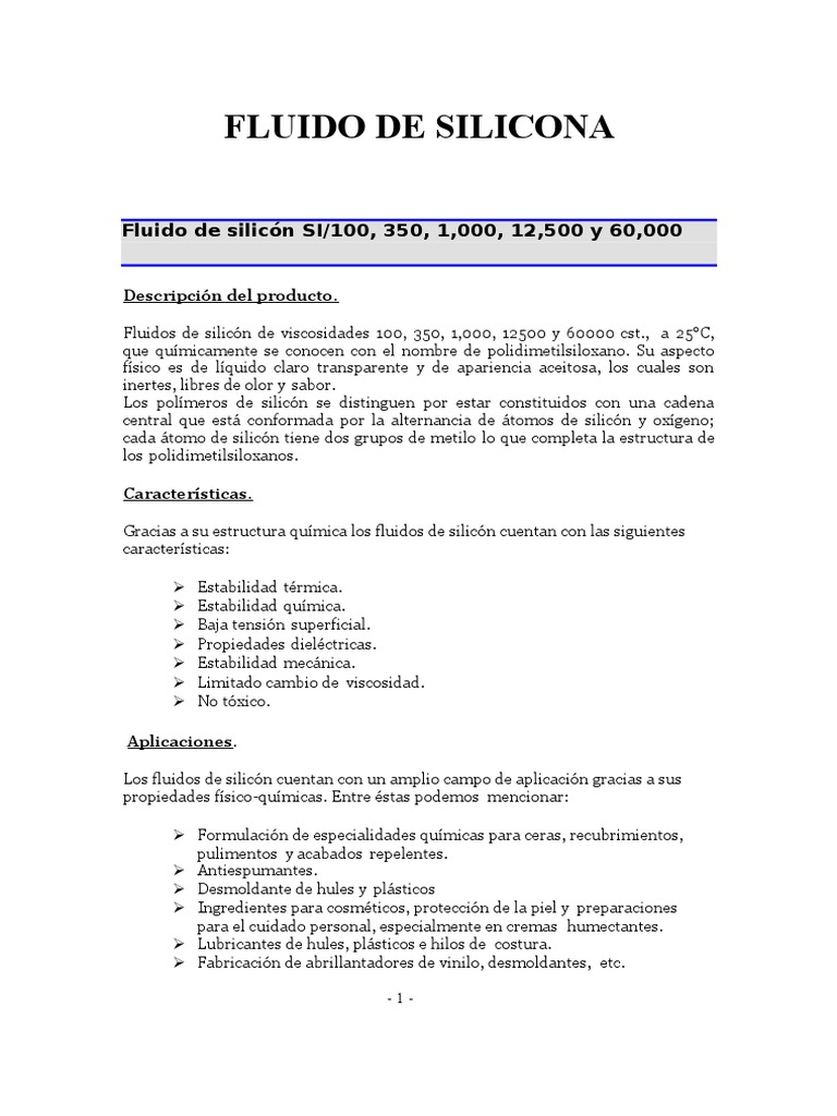 Fluidos de Silicon 100, 350, 1000, 12500, 60,000 | PDF | Silicona ...