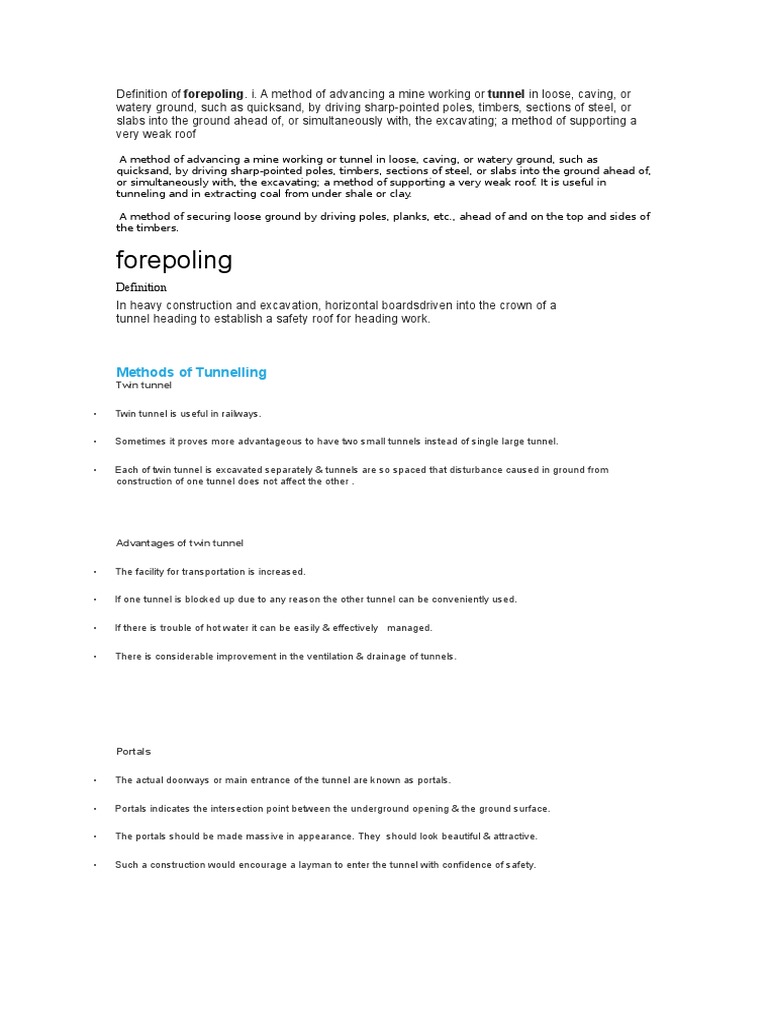 Fore Poling | PDF | Tunnel | Civil Engineering