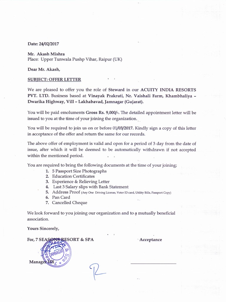 Akash Offer Letter | PDF
