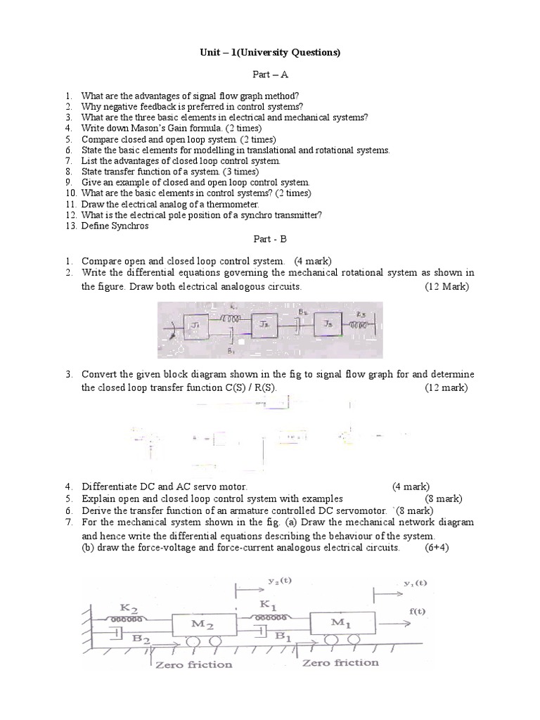 Control System Unit 1 Question Bank | PDF | Control Theory | Applied ...