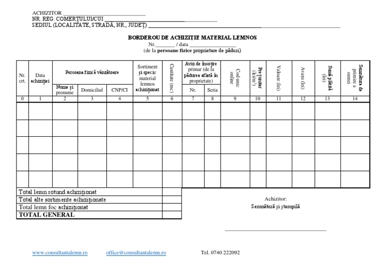 Borderou de Achiziție Material Lemnos