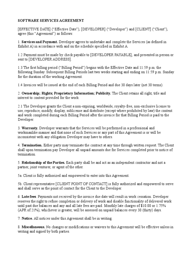 Simple Software Services Agreement | PDF | Invoice | Social Institutions