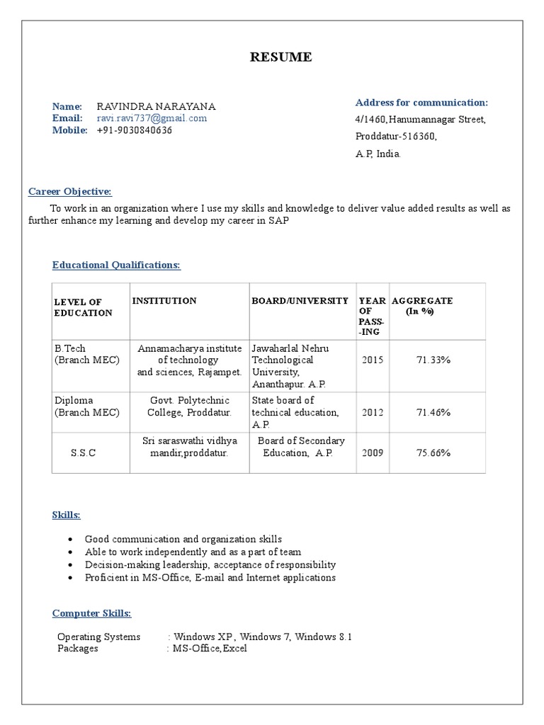 Ravi Resume | PDF | Computing And Information Technology | Science