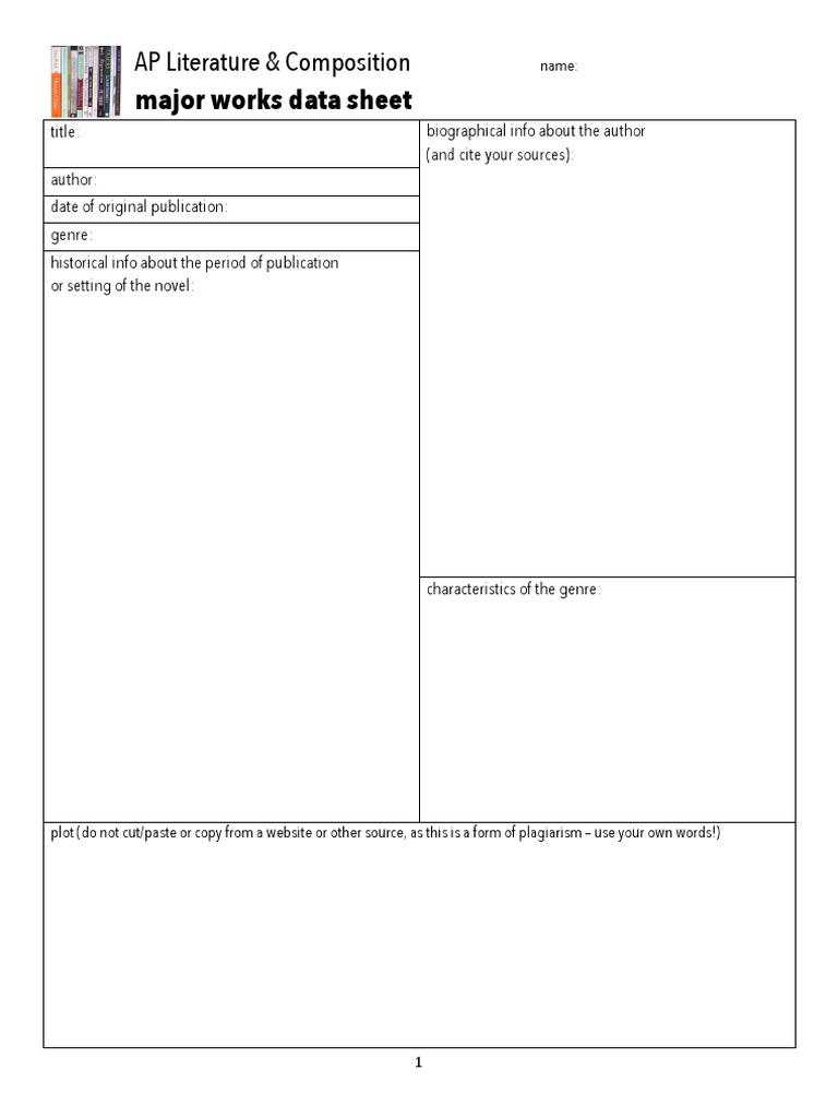 AP Literature Major Works Data Sheet | PDF | Poetry | General Fiction
