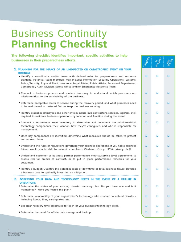 Business Continuity Checklist | Download Free PDF | Business | Systems ...