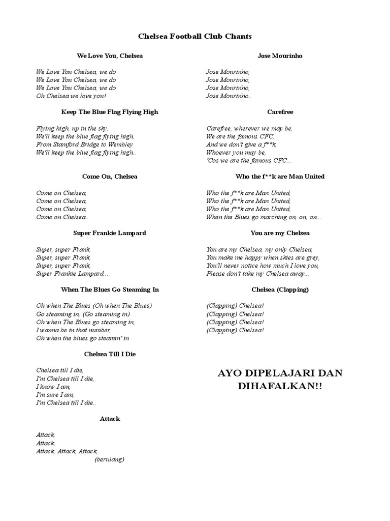 Chelsea Football Club Chants | PDF | Chelsea F.C. | Sports