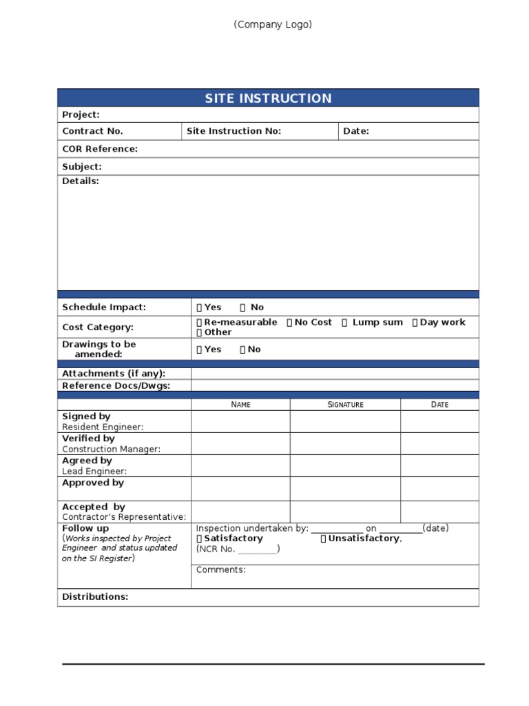 Site Instruction Template Site Instruction Template