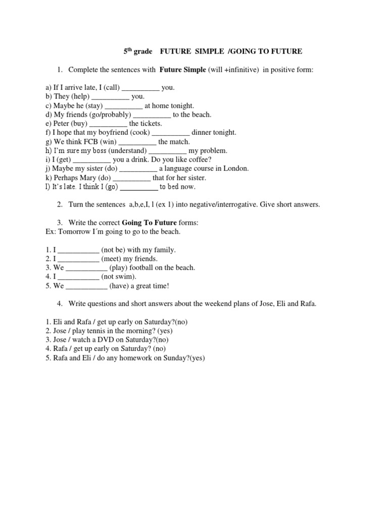 5th Grade Future Simple | PDF