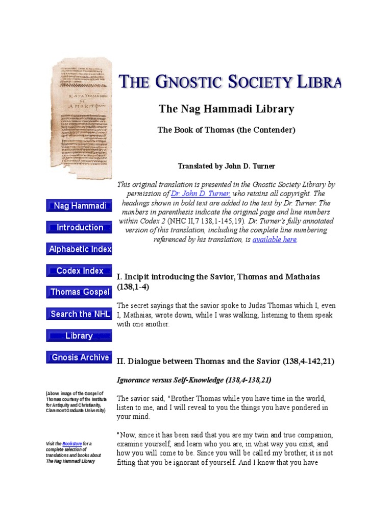 The Book of Thomas (The Contender) | PDF | Wisdom | Gnosticism