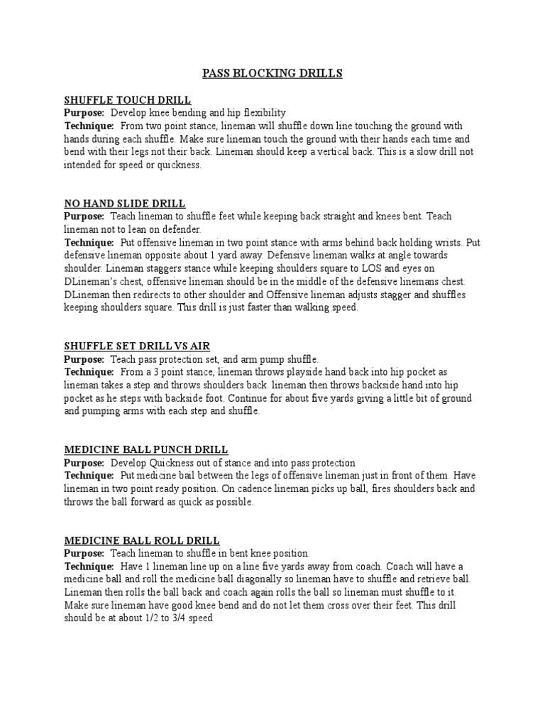 Pass Blocking Drills by Eric Freunddoc | PDF | Ball Games | Sports