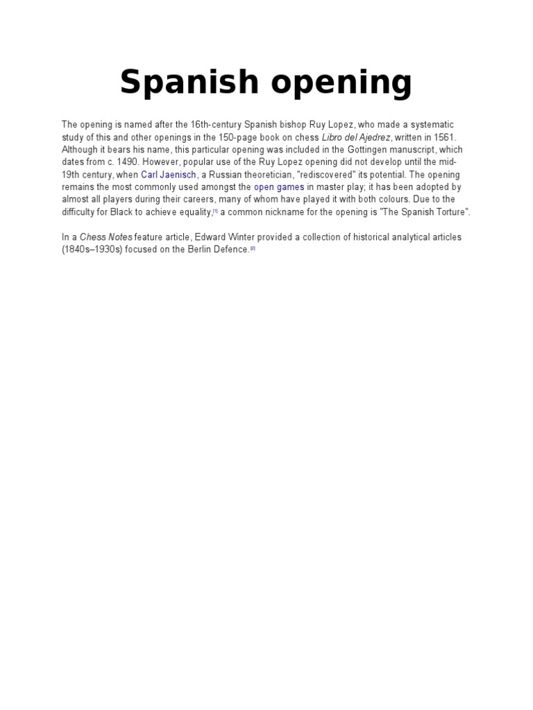 Spanish Opening: Carl Jaenisch Open Games | PDF