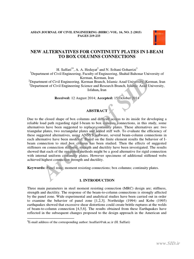 New Alternatives For Continuity Plates in I-Beam To Box Columns | PDF ...