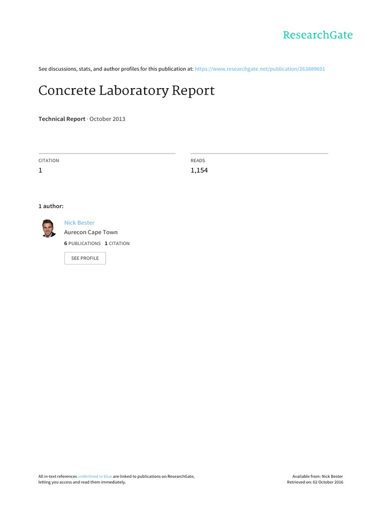 Bester, N (2013) - Concrete Laboratory Report | PDF | Concrete | Sand