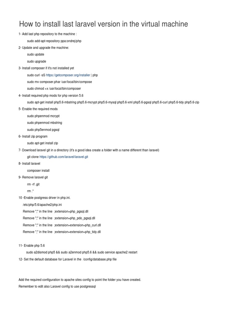 How To Install Last Laravel Version in The Virtual Machine | PDF