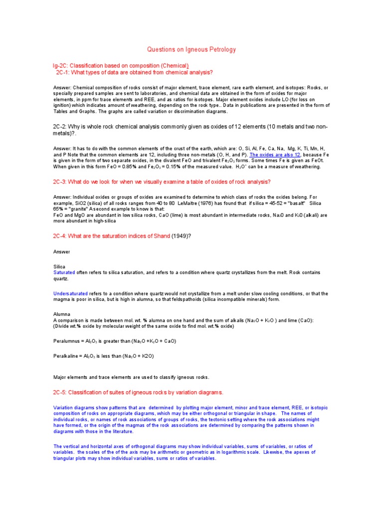 Questions On Igneous Petrology | PDF | Basalt | Igneous Rock