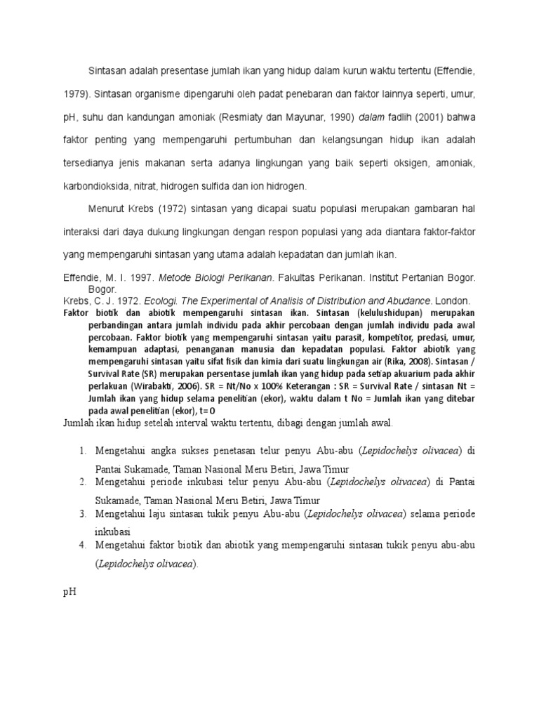 Pengaruh Faktor terhadap Sintasan Ikan | PDF