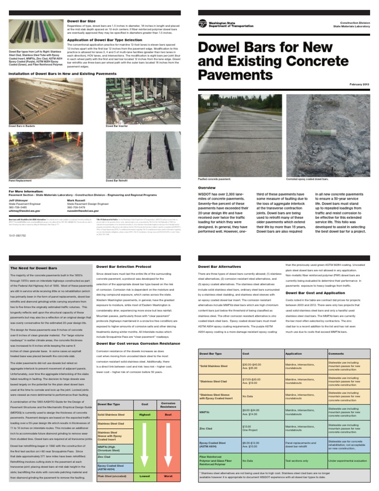 Dowel Bar Selection for Concrete Pavements | PDF | Road Surface | Corrosion