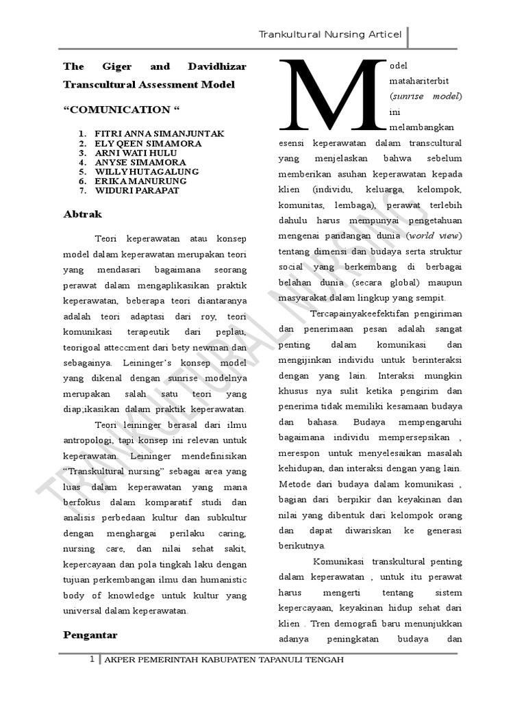 Model Transcultural Nursing Menurut Giger dan Davidhizar | PDF