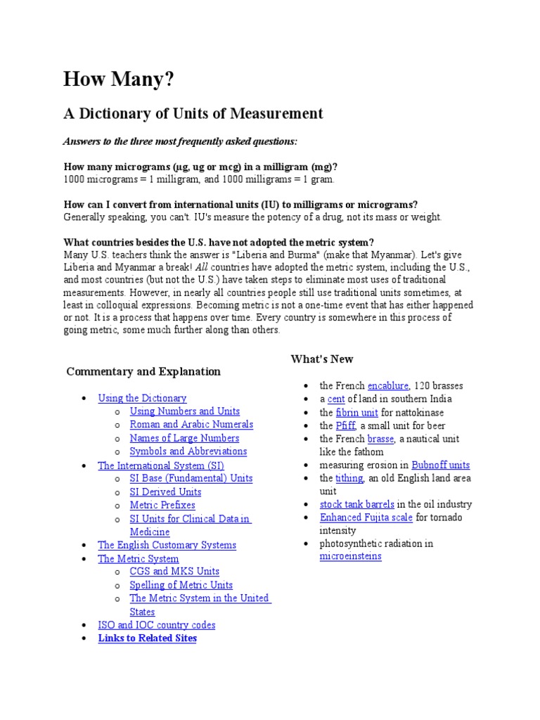 A Dictionary of Units of Measurement | PDF | International System Of ...