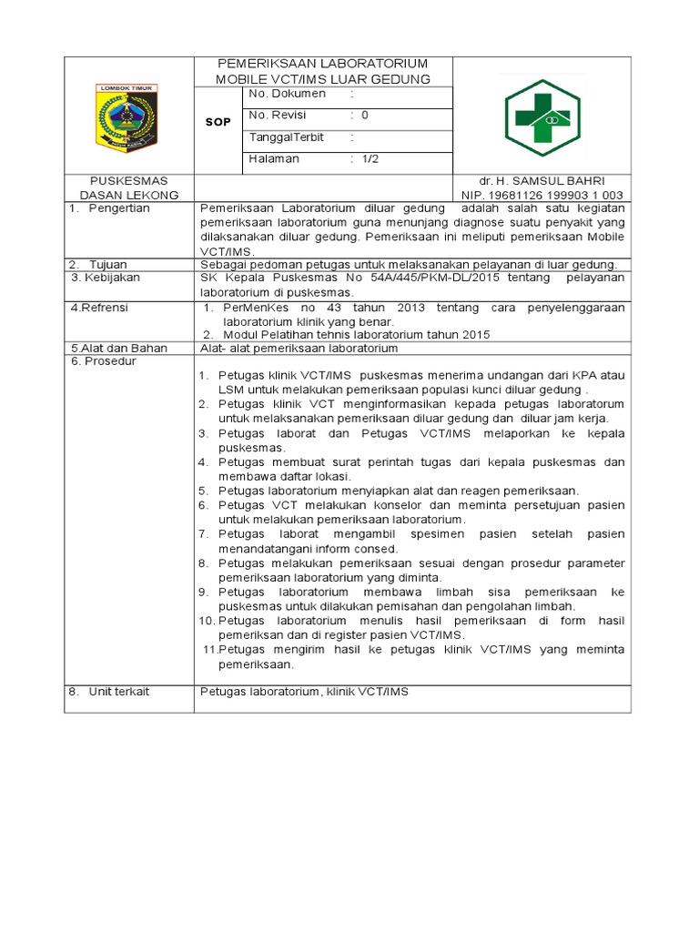 SOP Pemeriksaan Mobile VCT | PDF