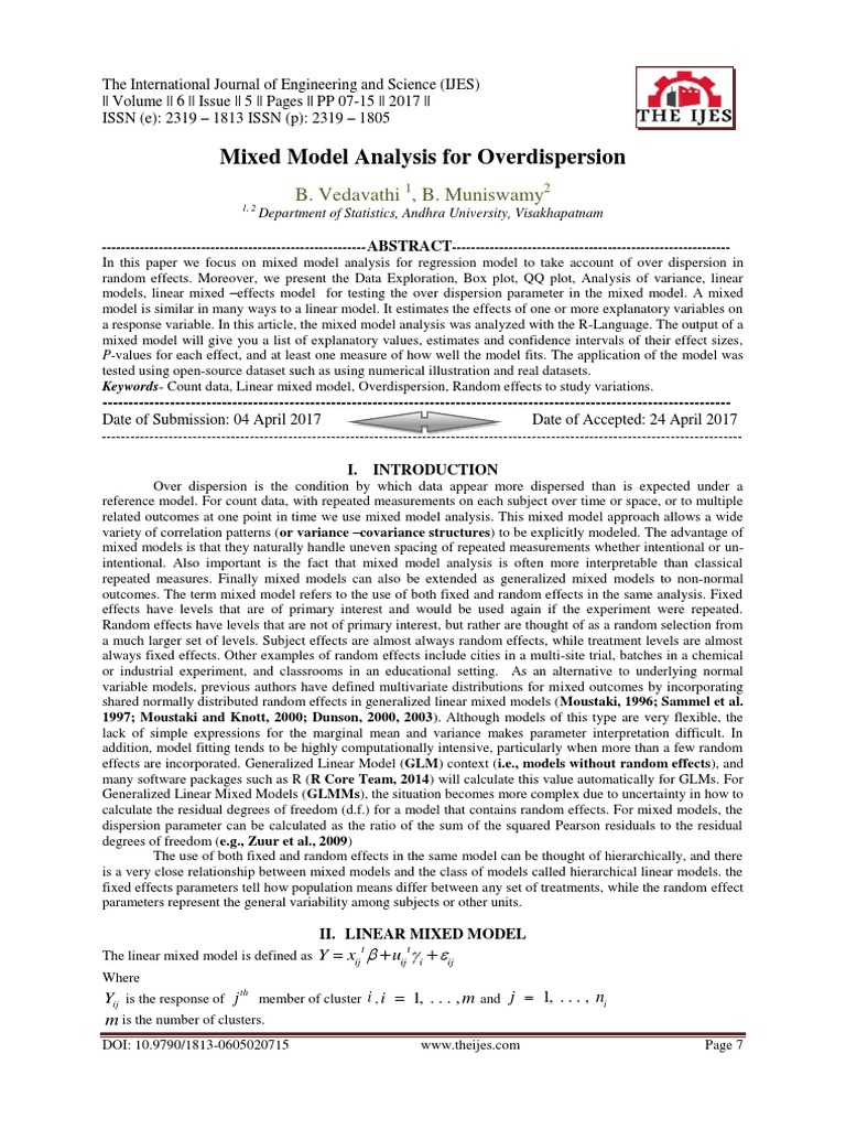 Mixed Model Analysis For Overdispersion | PDF | Errors And Residuals | Covariance