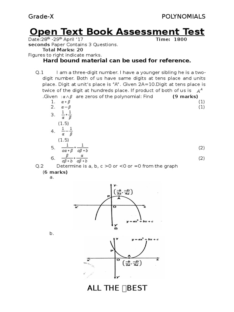 Weekly Test GR-10 Polynomials Paper-1 | PDF