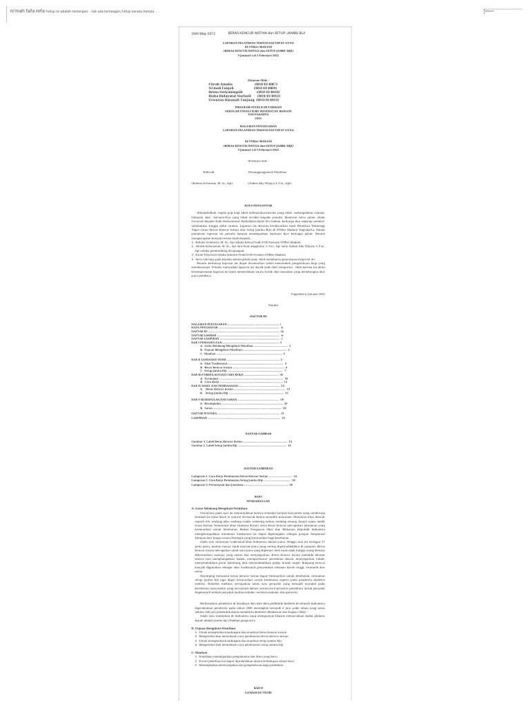 BERAS KENCUR INSTAN Dan SETUP JAMBU BIJI PDF | PDF