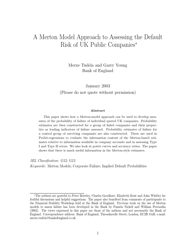 A Merton Model Approach to Assessing the Default Risk of UK Public ...