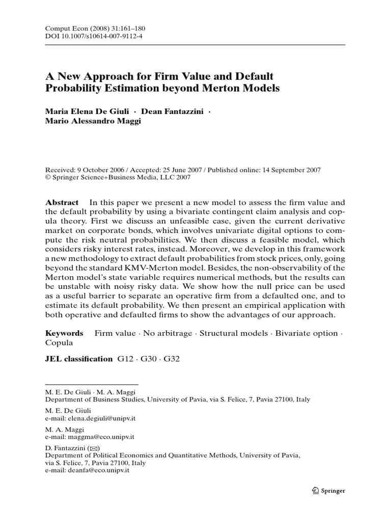 A New Approach For Firm Value and Default Probability Estimation Beyond ...