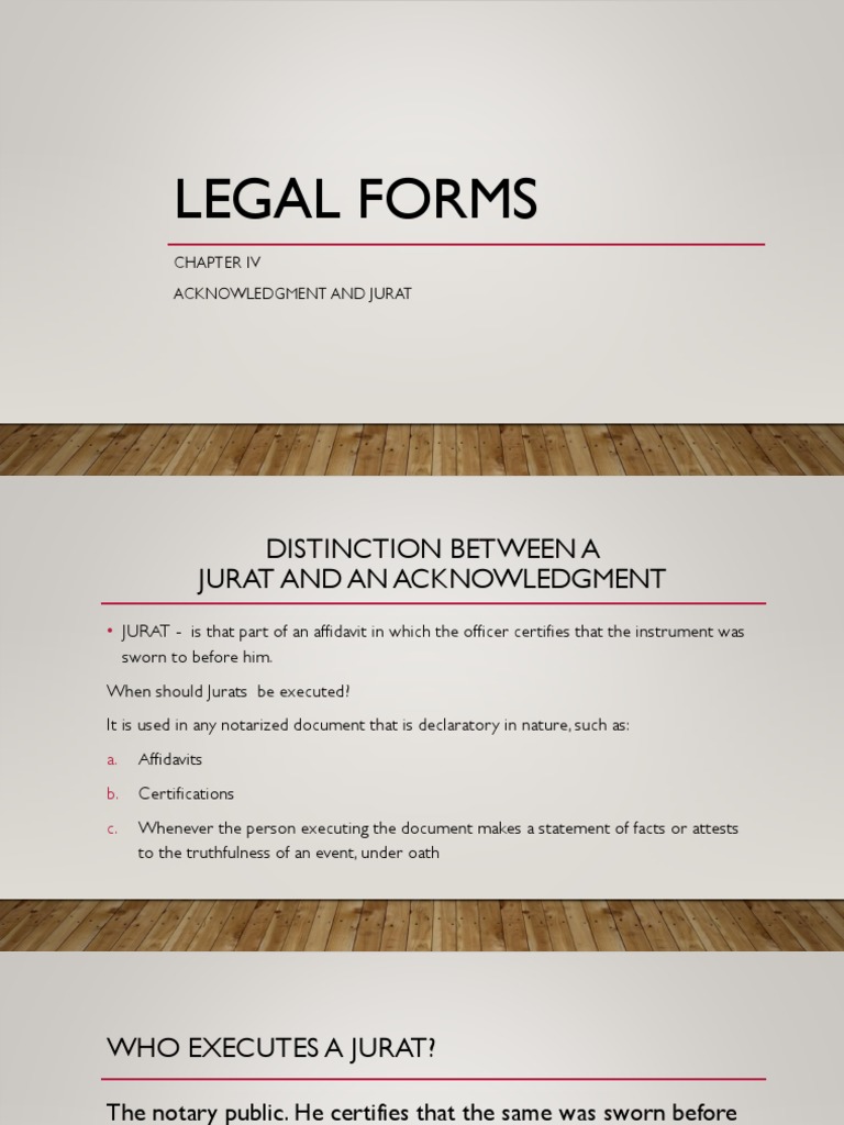 Legal Forms: Acknowledgment and Jurat | PDF | Notary Public | Affidavit