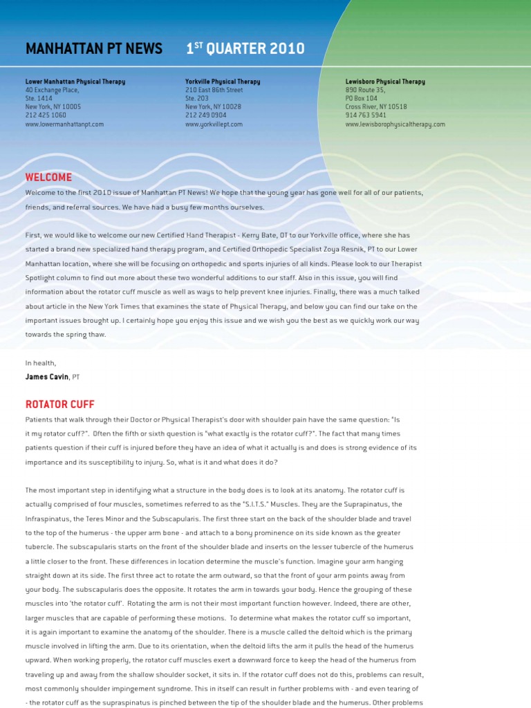 1st Quarter 2010 Newsletter | PDF | Knee | Shoulder