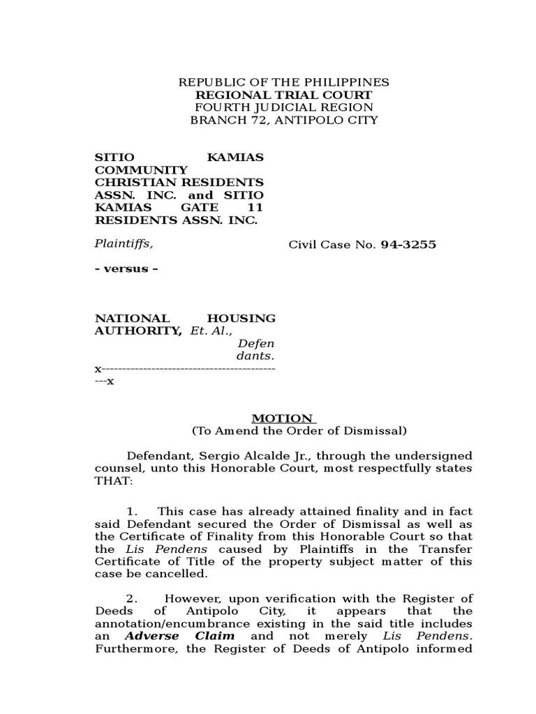 Motion To Amend The Order | PDF | Lawsuit | Government