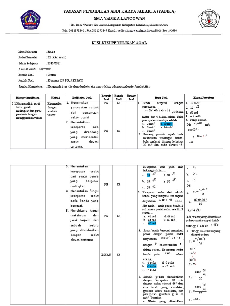 Kisi Kisi Us Fisika Kelas Xi | PDF