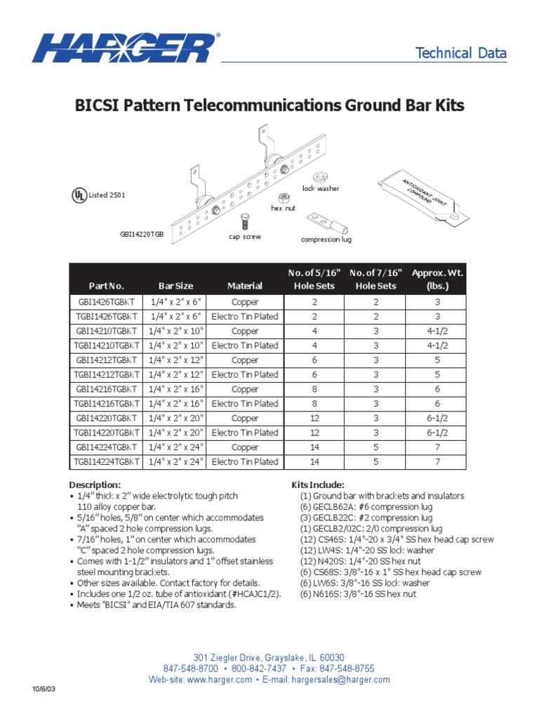 BICSI TGBKT Pattern Telecommunications Ground Bar Kits | PDF ...