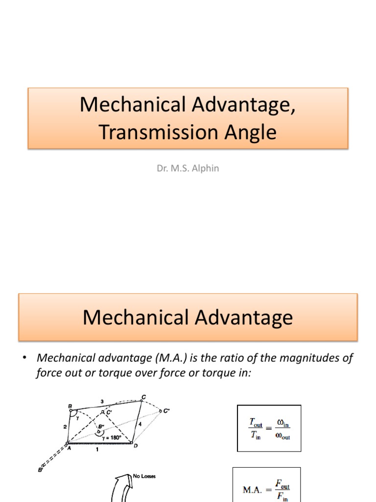 Lecture 4 - Mechanical Advantage, Transmission Angle | PDF | Science ...