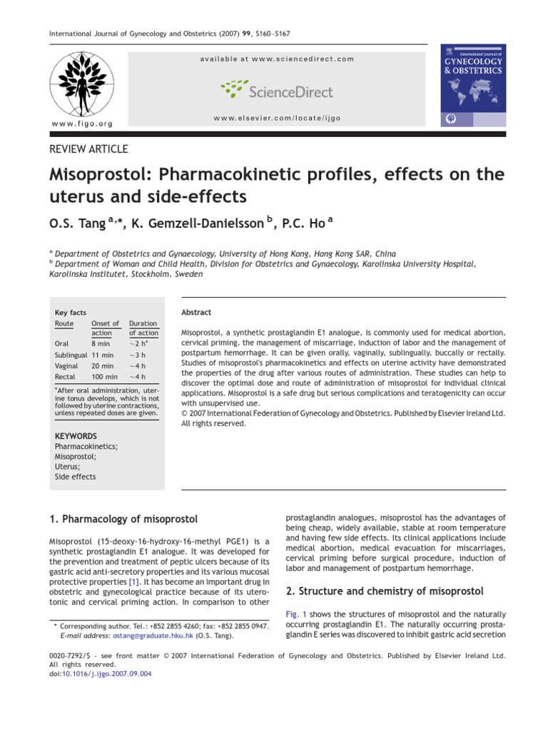 Misoprostol: Pharmacokinetic Profiles, Effects On The Uterus and Side ...