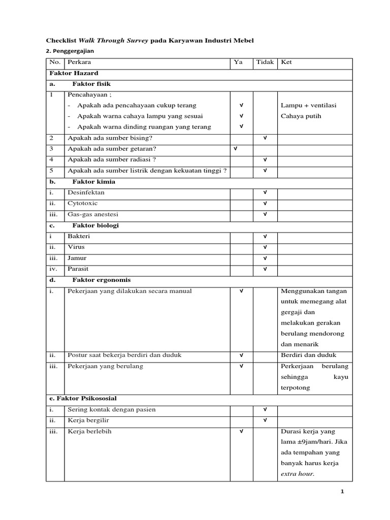 Checklist Walk Through Survey Mebel | PDF