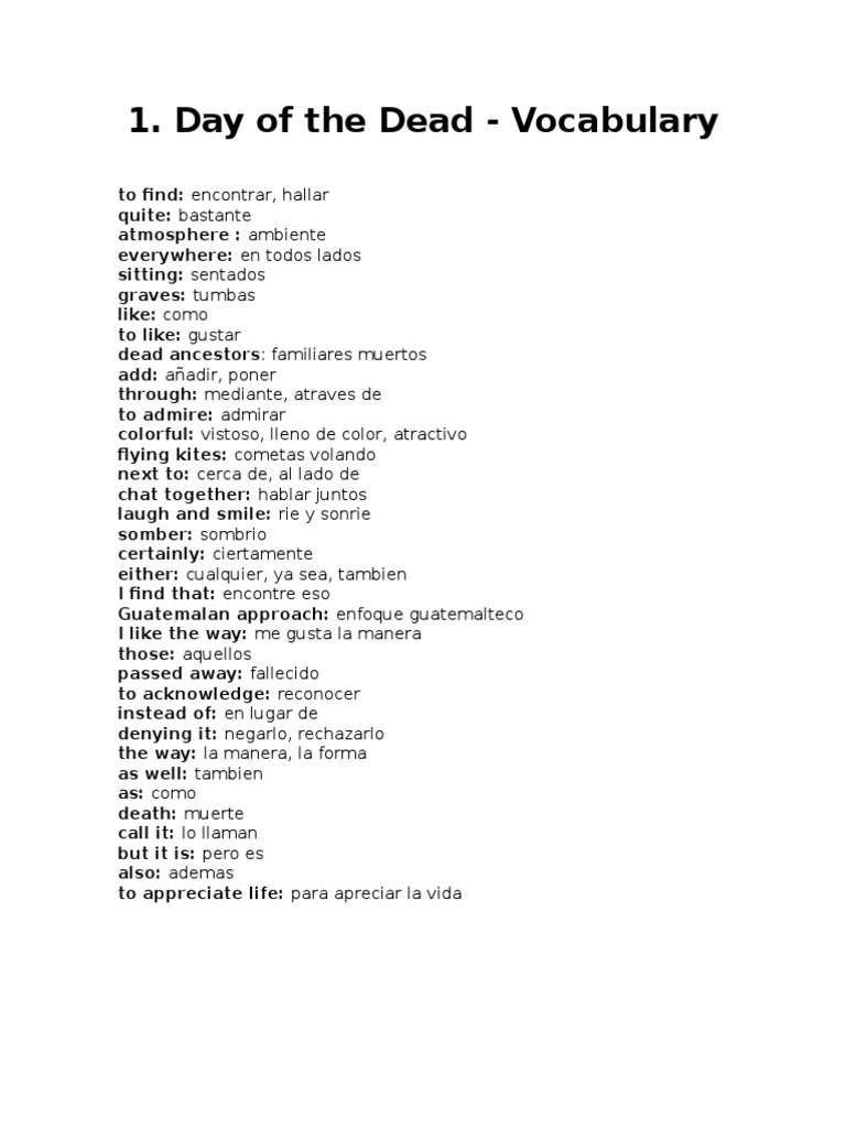 Vocabulary - The Day of The Dead | PDF | Cemetery
