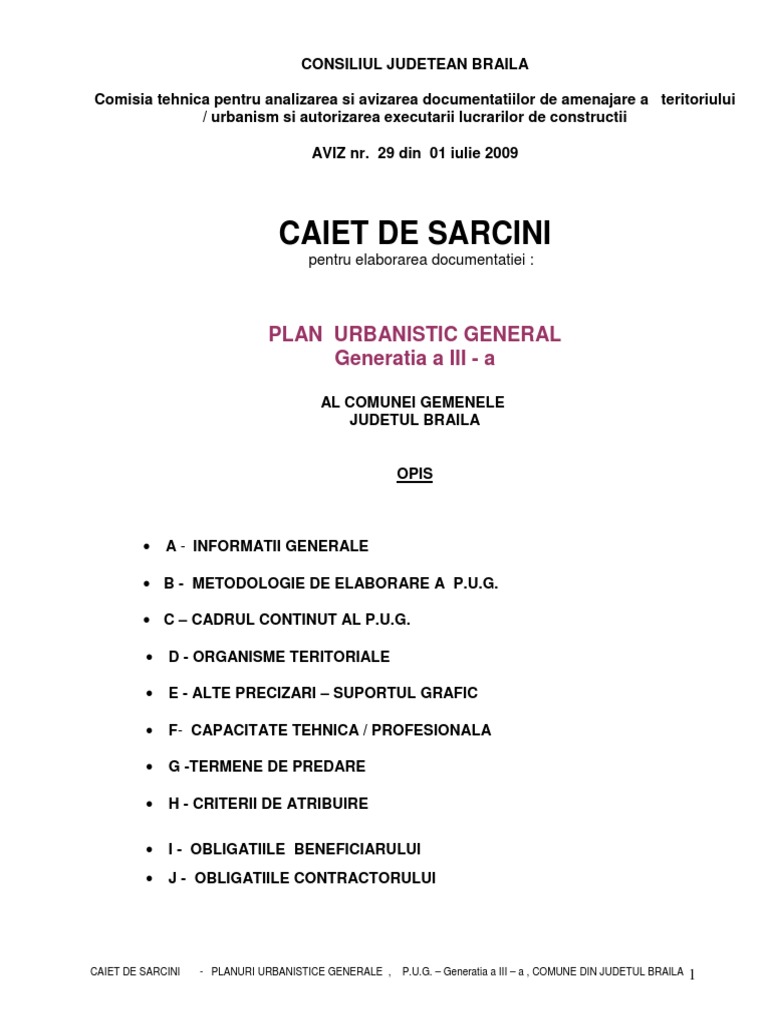 Caiet de Sarcini PUG Model 1 | PDF