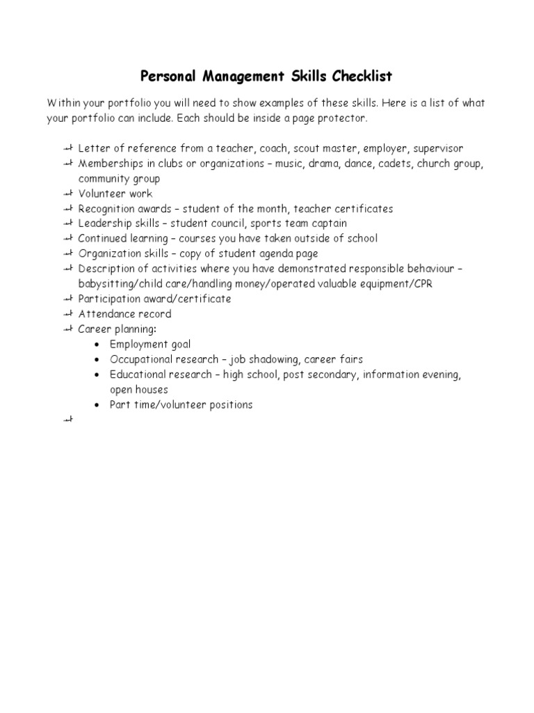 l7 5 10 Personal Management Skills Checklist | PDF
