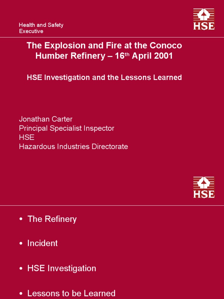 Explosion at The Conoco Humber Refinery - Lessons Learned PDF | PDF ...
