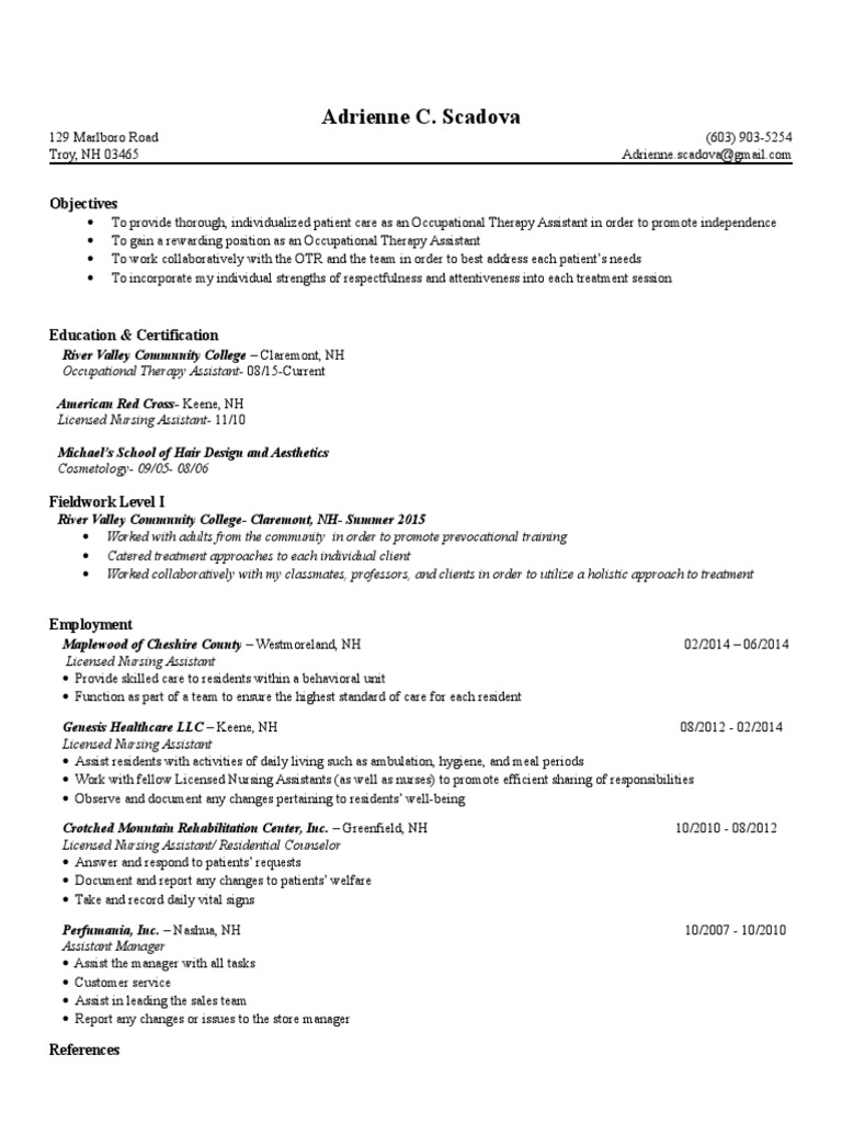 Ota Resume | PDF | Occupational Therapy | Nursing